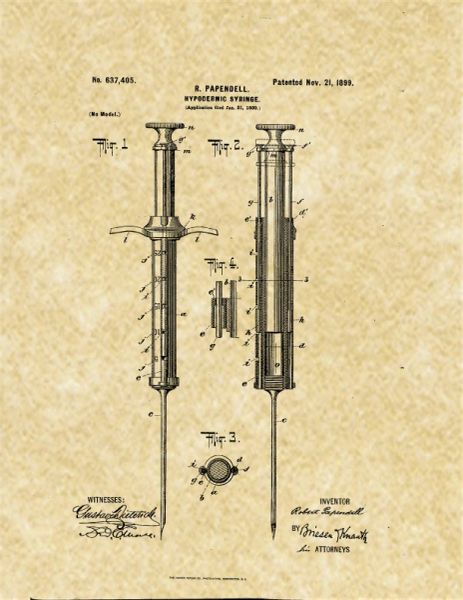 Hypodermic Syringe Patent #637405 11/21