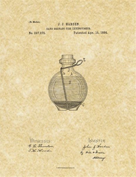 Hand Grenade Fire Extinguisher 1884 Patent #297075
