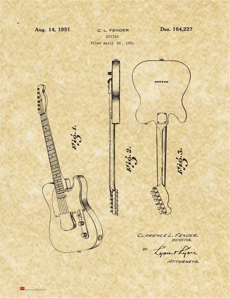 Fender Telecaster Guitar Patent #164227 08-14