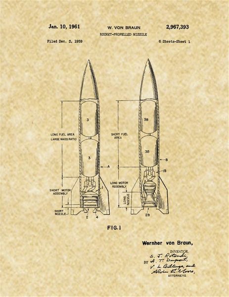 ROCKET PROPELLED MISSEL PATENT #2967393