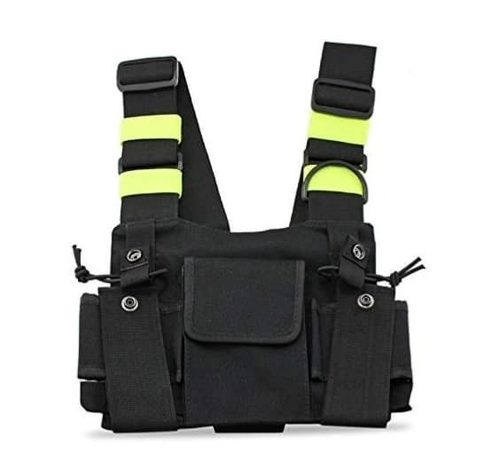 Radio chest rig, hi vis green, for twin radio