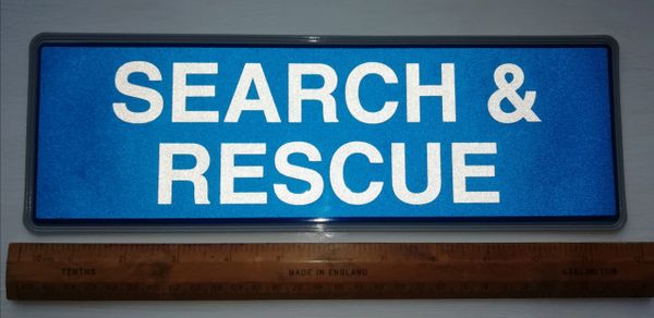 SEARCH AND RESCUE reflective 300mm encapsulated badge