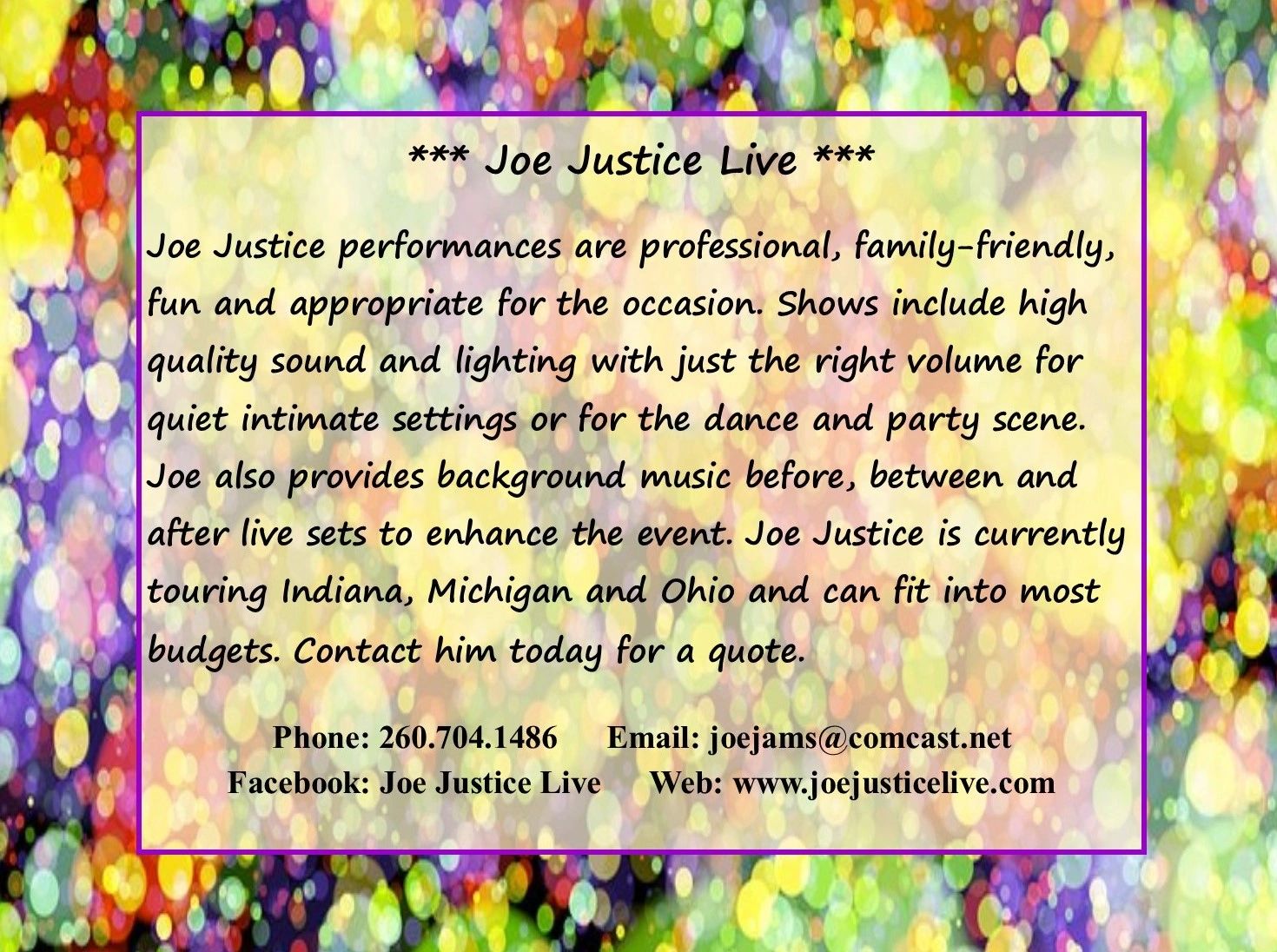 Joe Justice Live - Live Music - Fort Wayne, Indiana