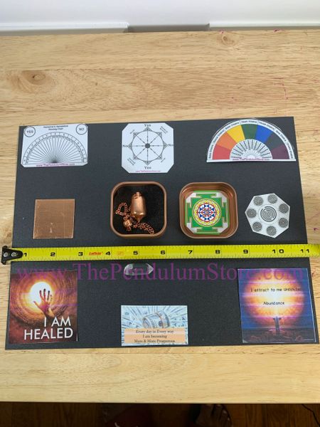 Copper Conical Radionics Pendulum kit with 3 pendulum charts.