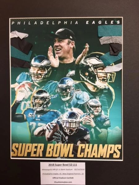 Eagles Superbowl 52 Matted Picture with Authentic Eagles Field Confetti