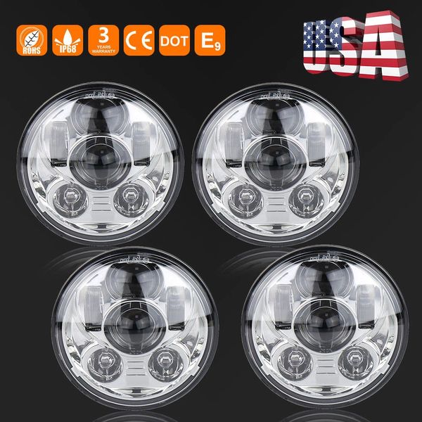 4pcs 5.75" 5-3/4" ROUND CHROME 45W LED HI/LO BEAM DRL HEADLIGHTS WHITE ...