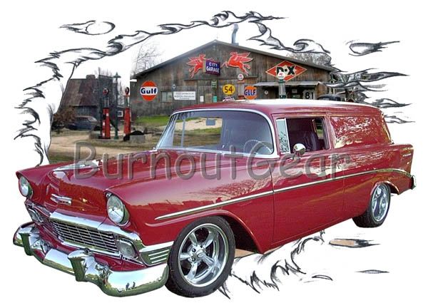 1956 RED CHEVY SEDAN DELIVERY TRUCK a CUSTOM HOT ROD GARAGE 56, T-Shirt ...