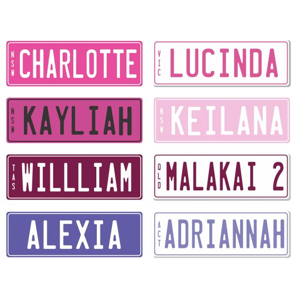 Kids Car Number Plate 14 x 5cm - Pink Purple Maroon