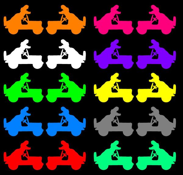 T-Rex Driving Jeep stickers (mirrored pair)
