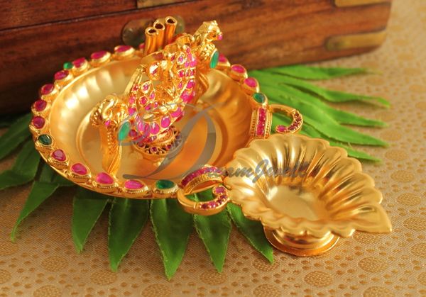 POOJA | Temple, Matt Finish, Kemp, CZ, AD imitation Jewells - DREAMJWELL