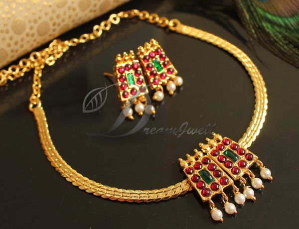 BEAUTIFUL POOTHALI TEMPLE NECKLACE SET DJ14678 | Temple, Matt Finish ...