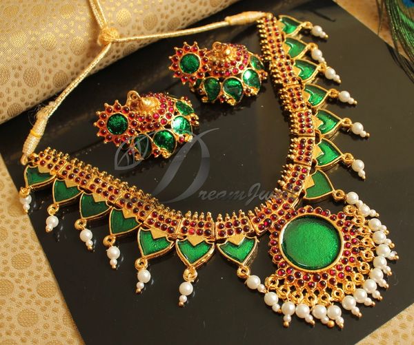 BEAUTIFUL GREEN PALAKKA NECKLACE SET DJ14668 | Temple, Matt Finish ...
