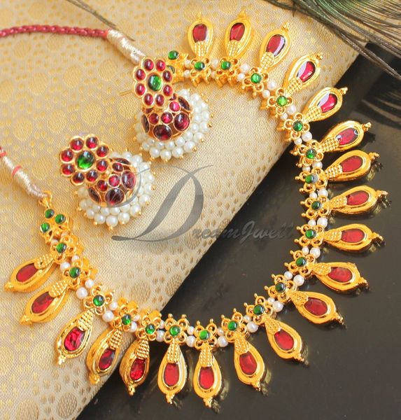 BEAUTIFUL RED-GREEN PALAKKA DESIGNER NECKLACE SET DJ21413 | Temple ...
