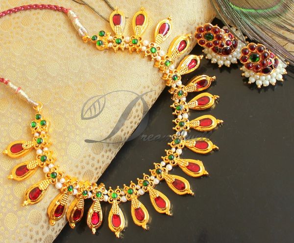 BEAUTIFUL RED-GREEN PALAKKA DESIGNER NECKLACE SET DJ21413 | Temple ...