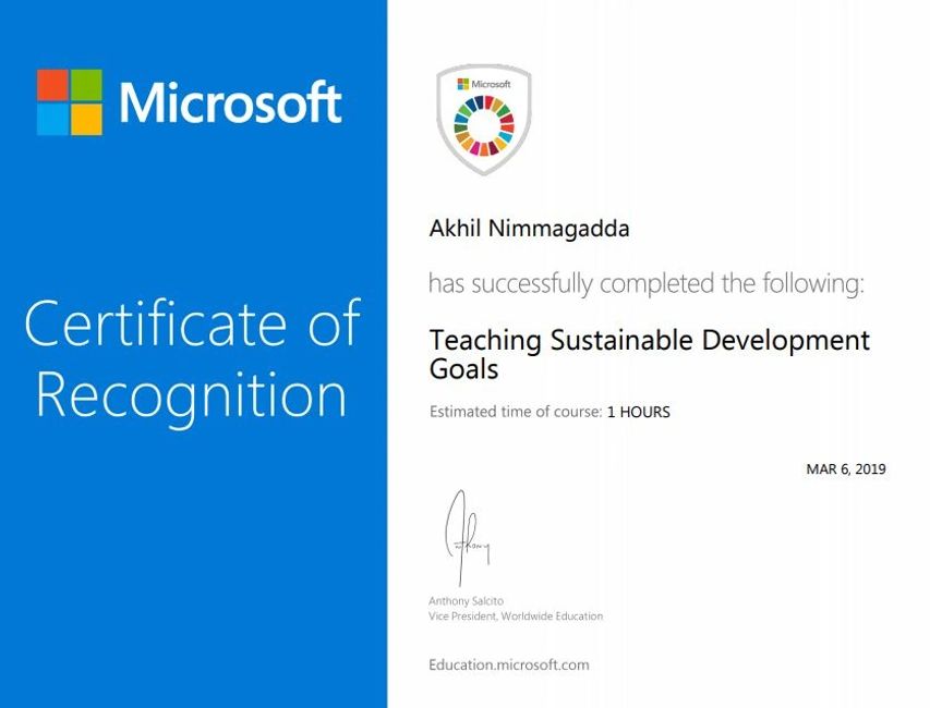 SDG's Microsoft Certified | Akhil Nimmagadda
