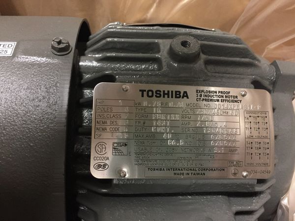 *SOLD* New Toshiba 1 HP, 3PH, 143T Frame CT-Explosion Proof Motor (M/N ...