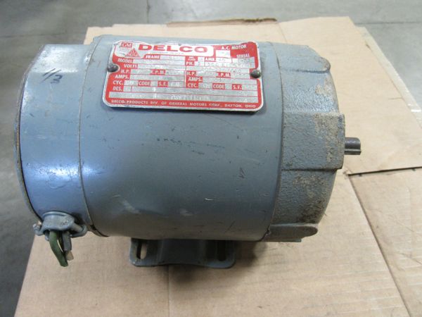 Used Delco 1/3 HP, 3 PH, 56C Frame AC Motor (M/N: 1J7821C1)