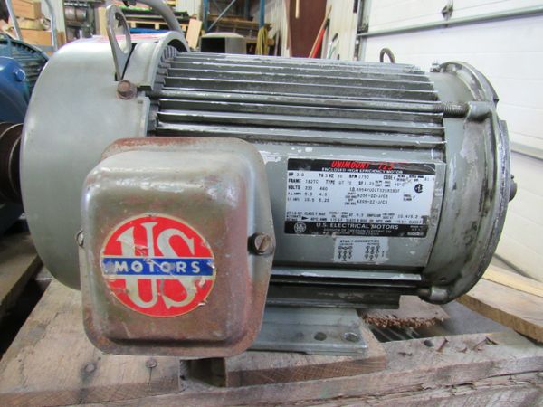 Used US Electric 3 HP, 3 PH, 182TC Frame Unimount 125 Motor (ID: A954)