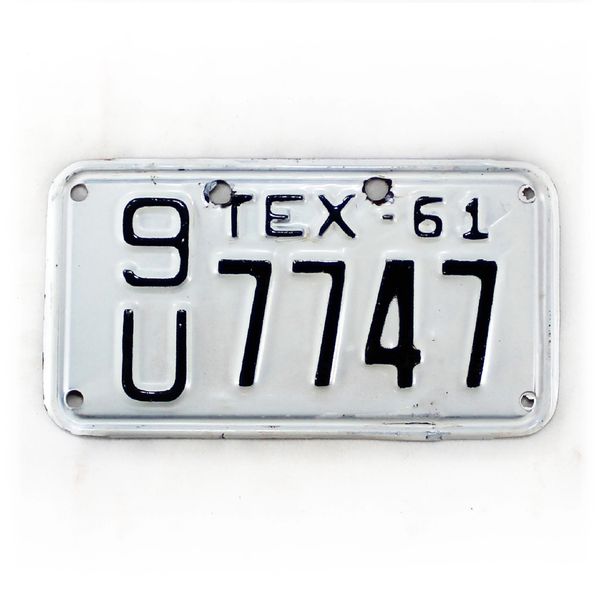 Texas 1961 Motorcycle Plate, Original Condition