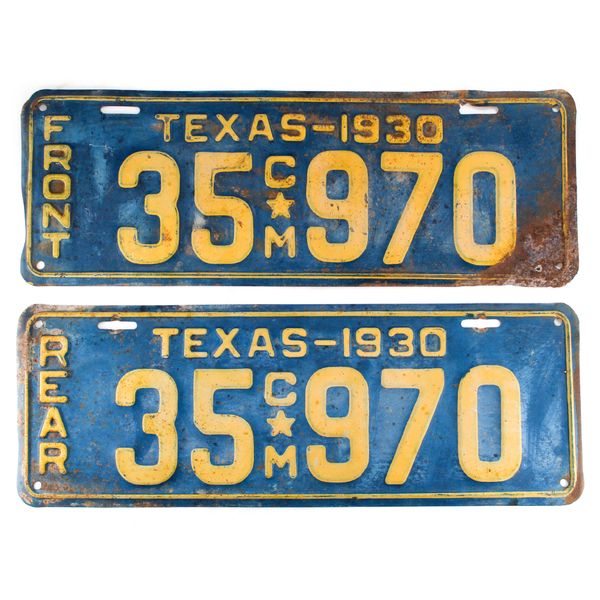 Texas 1930 Commercial Plates, Original Condition