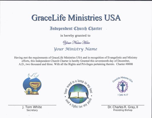 Independent Church or Ministry Commemorative Charter Certificate