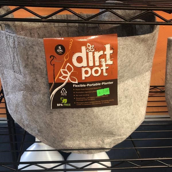 Dirt Pot Flexible Portable Planter, Grey, 5 gal, with handles