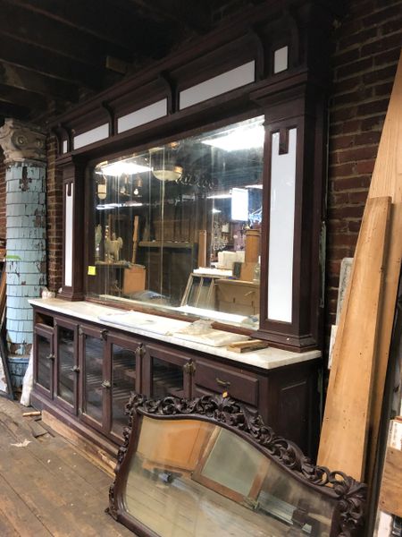 10’ mahogany and marble back bar