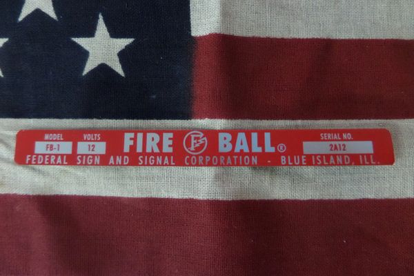 Federal Sign and Signal FB-1 FIRE BALL 2A12 Replacement Self Adhesive Label
