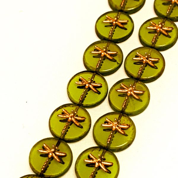 17mm Dragonfly Coin - Trans. Olivine/Gold