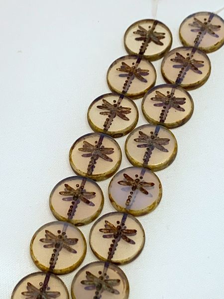 17mm Dragonfly Coin - Peanut Opal Travertine, 8/strand.