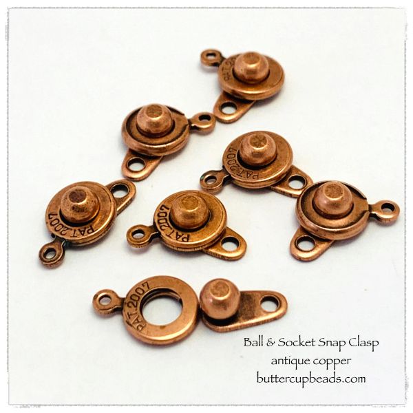 Ball & Socket Snap Clasp - Antique Copper Tone - (2/sets) - 6 or 8mm