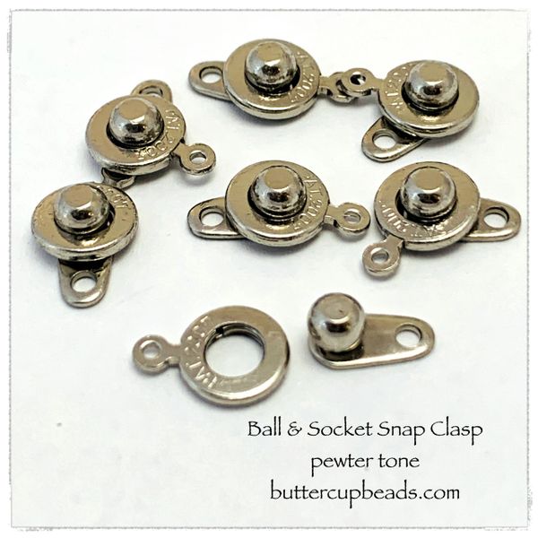 Ball & Socket Snap Clasp - Pewter Tone - (2/sets) - 6 or 8mm