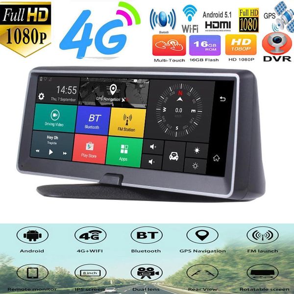 8 Inch Android System FHD 1080P 4G Sim Car Dash Cam GPS Navigation Dual ...