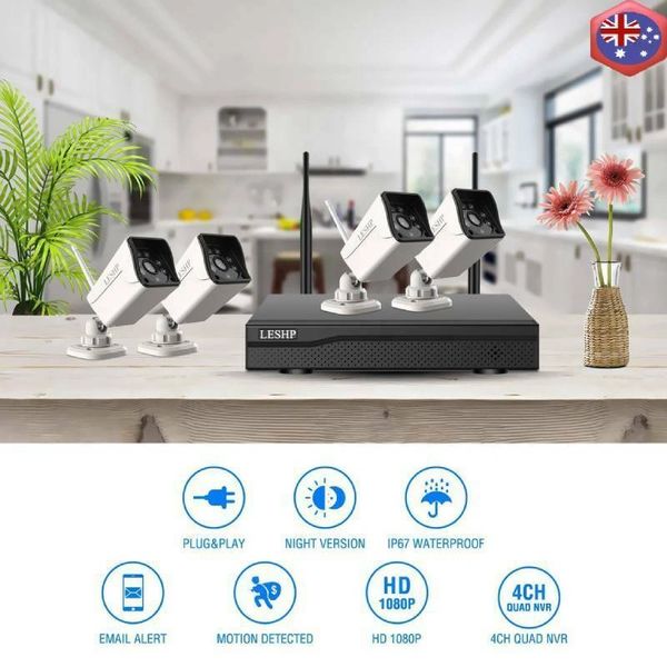 4CH 4pcs cameras H.265+ 1080P Wireless NVR WiFi IP Network Cam AHD ...