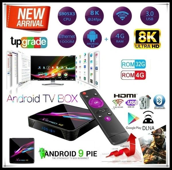 AU X88 PRO X3 8K TV Box Amlogic S905X3 4GB + 32GB Android 9 Dual wifi ...