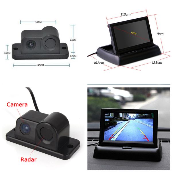 3in1 Car Parking reverse sensor Radar & Rear view reversing Backup ...