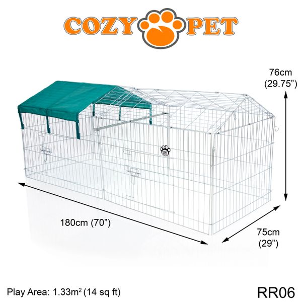 Cozy Pet Rectangular Rabbit Run with Pitched Roof and Floor RR06 | Cozy ...