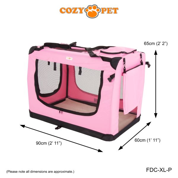 Fabric Dog Crate 90cm Pink by Cozy Pet FDC-XL-P | Cozy Pet Ltd