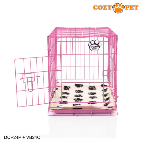 Dog Cage Pink Puppy Crate Cozy Pet Travel Cages ABS tray Vet Bed | Cozy ...