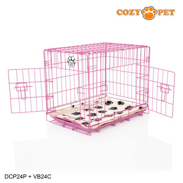 Dog Cage Pink Puppy Crate Cozy Pet Travel Cages ABS tray Vet Bed | Cozy ...