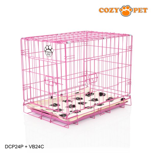Dog Cage Pink Puppy Crate Cozy Pet Travel Cages ABS tray Vet Bed | Cozy ...