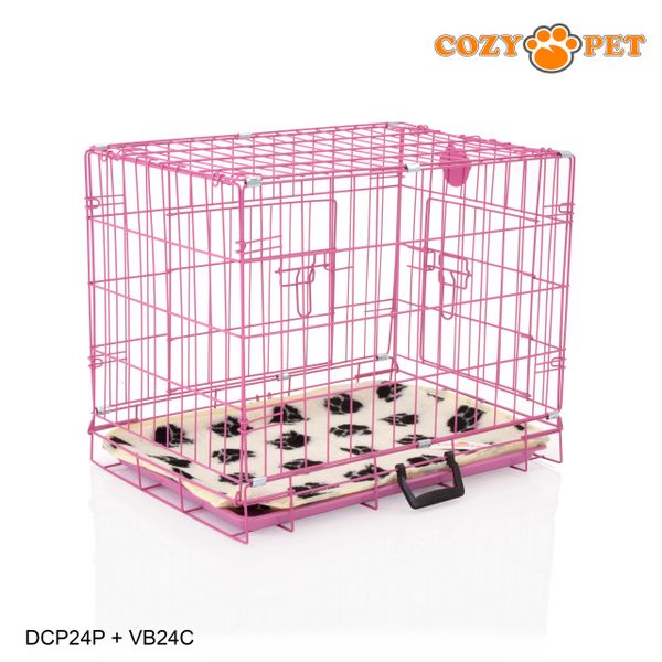 Dog Cage Pink Puppy Crate Cozy Pet Travel Cages ABS tray Vet Bed | Cozy ...