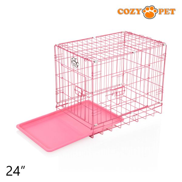 Dog Cage Pink Puppy Crate Cozy Pet Travel Cages ABS tray Vet Bed | Cozy ...