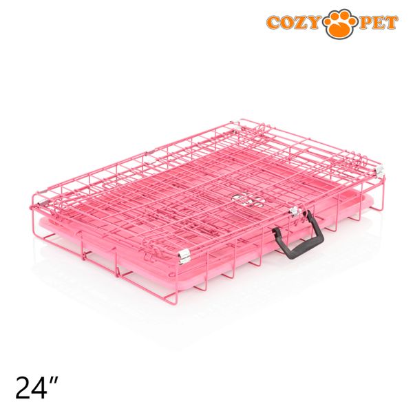 Dog Cage Pink Puppy Crate Cozy Pet Travel Cages ABS tray Vet Bed | Cozy ...
