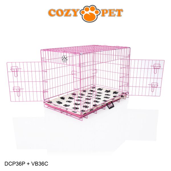 Dog Cage Pink Puppy Crate Cozy Pet Travel Cages ABS tray Vet Bed | Cozy ...