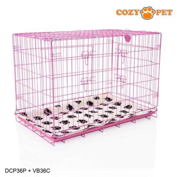 Dog Cage Pink Puppy Crate Cozy Pet Travel Cages ABS tray Vet Bed | Cozy ...