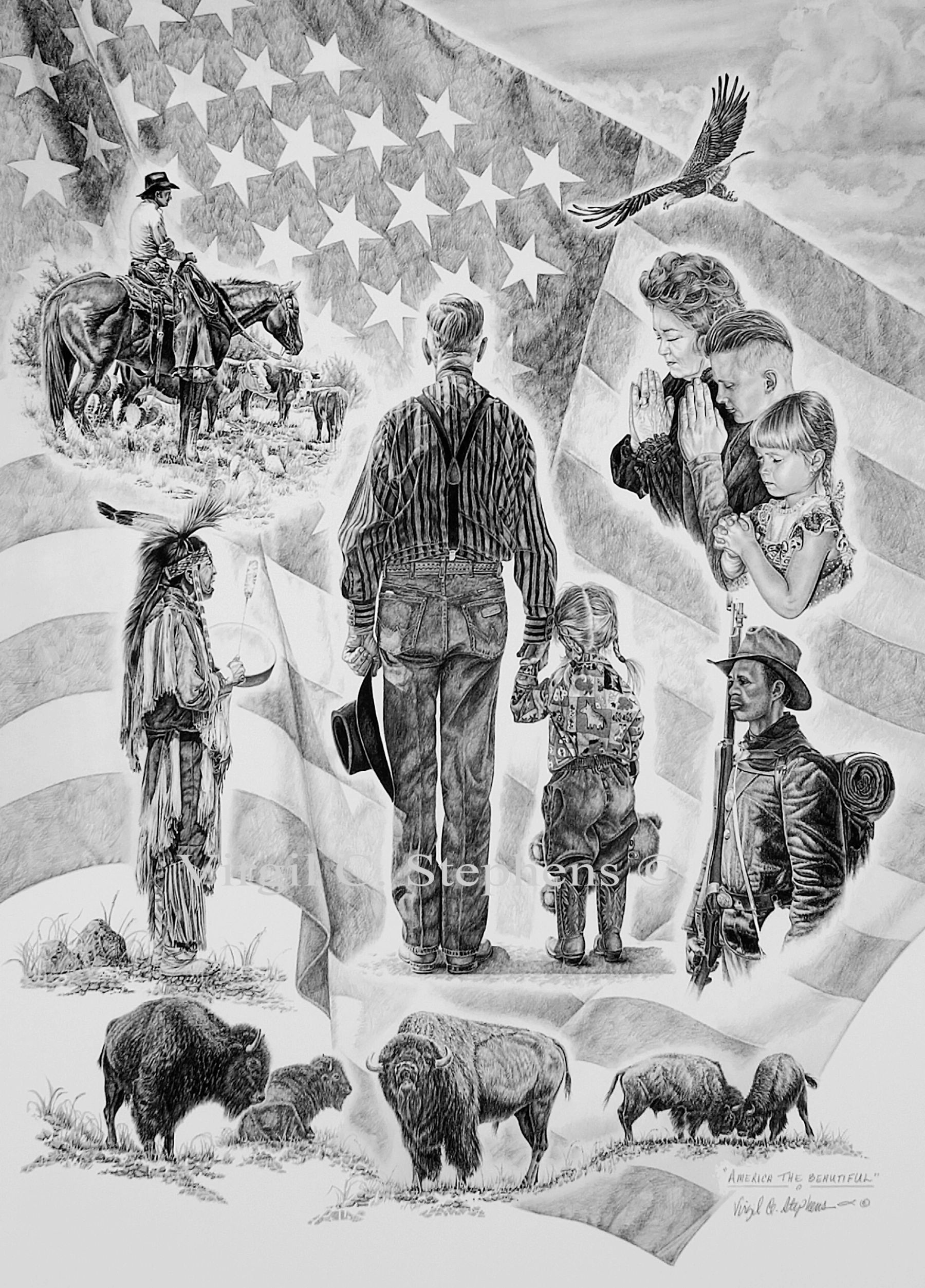 American Flag Pencil Drawing