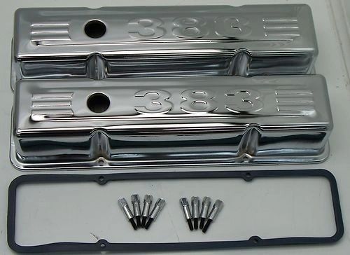 SBC TALL CHROMED STEEL VALVE COVERS EMBOSSED WITH "383"