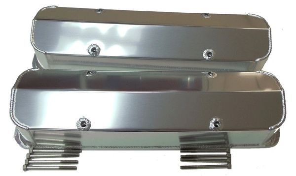 SBC CHEVY TALL FABRICATED ALUM VALVE COVERS LONG BOLT NO HOLE