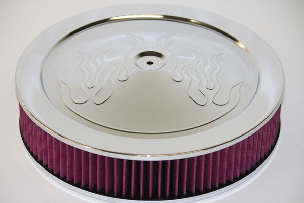 14"x3" CHROME AIR CLEANER KIT - FLAMES - WASHABLE ELEMENT